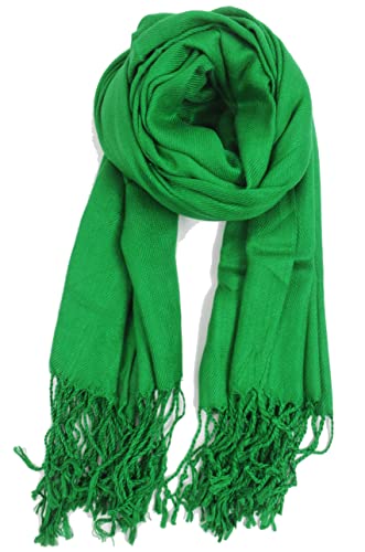 boxed-gifts Soft & Silky 100% Pashmina Scarf with Tassels - Elegant Scarf Shawl Wrap + Lightweight Solid Scarf for Women-Green Scarf