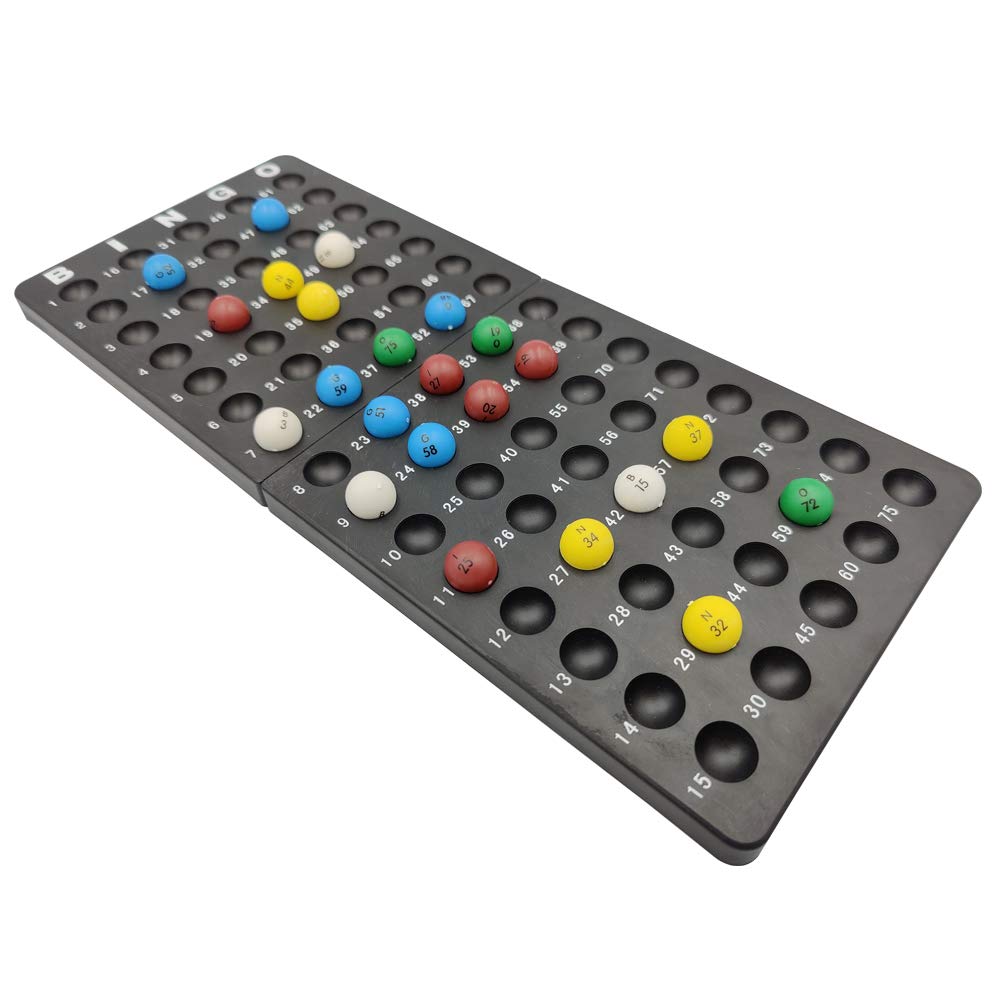 Yuanhe Deluxe Bingo Game Set - 6 Inch Metal Cage with Calling Board, 5 Shutter Slide Cards, 75 Colored Balls, for Large Group Games