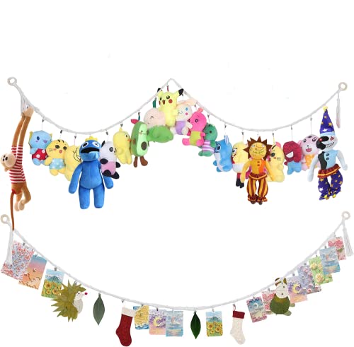 Stuffed Animals Storage Chain Organizers, LONCHDAN 80" Cotton Hanging Storage Chain with 20 Metal Clips Stuffed Animal Display Holder Chain for Wall or Corner Nursery Play Room