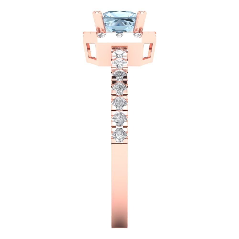 Clara Pucci 1.34ct Princess Cut Solitaire Natural Sky Blue Topaz Designer Wedding Bridal art deco Anniversary Ring 14k Rose Gold 7
