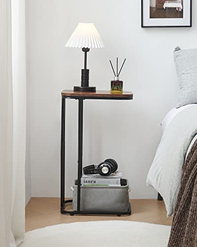 KJGKK C Shaped End Table, 26.6 inches High Side Table for Couch Sofa Bed, Tv Tray, for Living Room, Bedroom, Small Spaces, Metal Frame, Industrial, Rustic Brown & Black