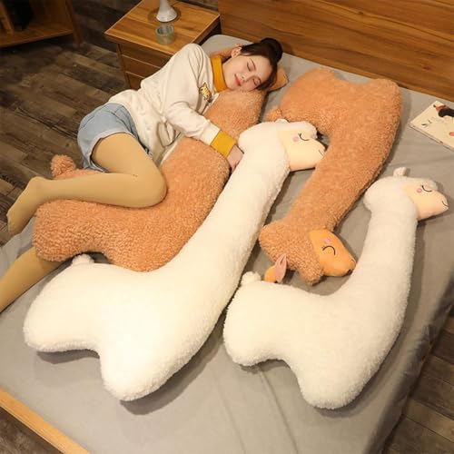 Hofun4U Llama Plush Pillow, 51 Inch Alpaca Plush Long Body Pillow, Alpaca Stuffed Animal, Christmas Holiday Birthday Gift (Brown)