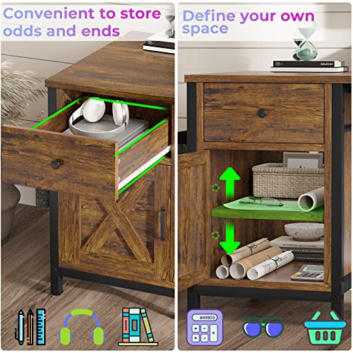 SEDETA 63" L Shaped Desk, Convertible Long Home Office Desk or Corner Desk, Office Computer Desk with Drawer, Power Strip, Storage Cabinet & Monitor Stand for Home Office, Rustic Brown