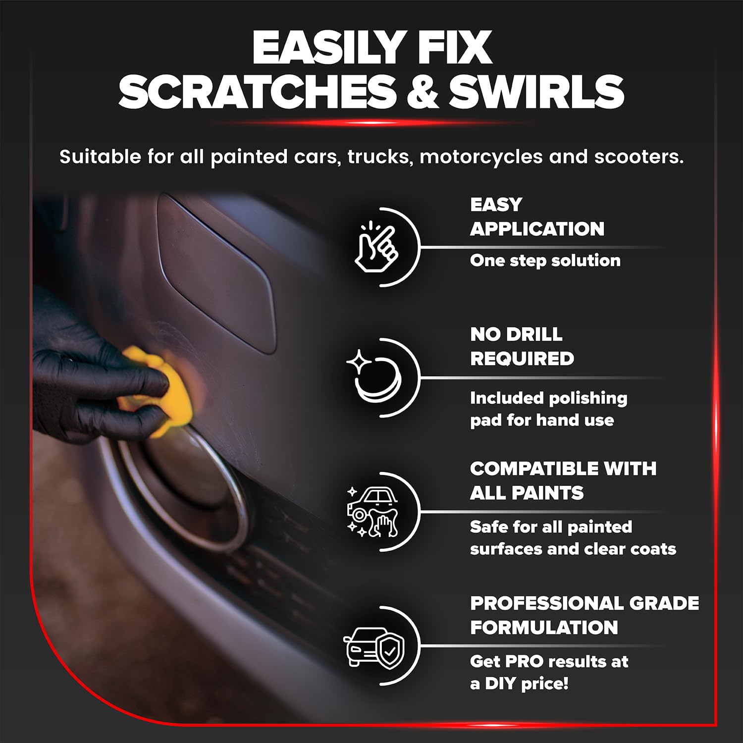 Carfidant Black Car Scratch Remover - Ultimate and Swirl for Dark Paints- Solvent & Paint Restorer Repair Scratches, Water Spots! Polish Buffer Kit