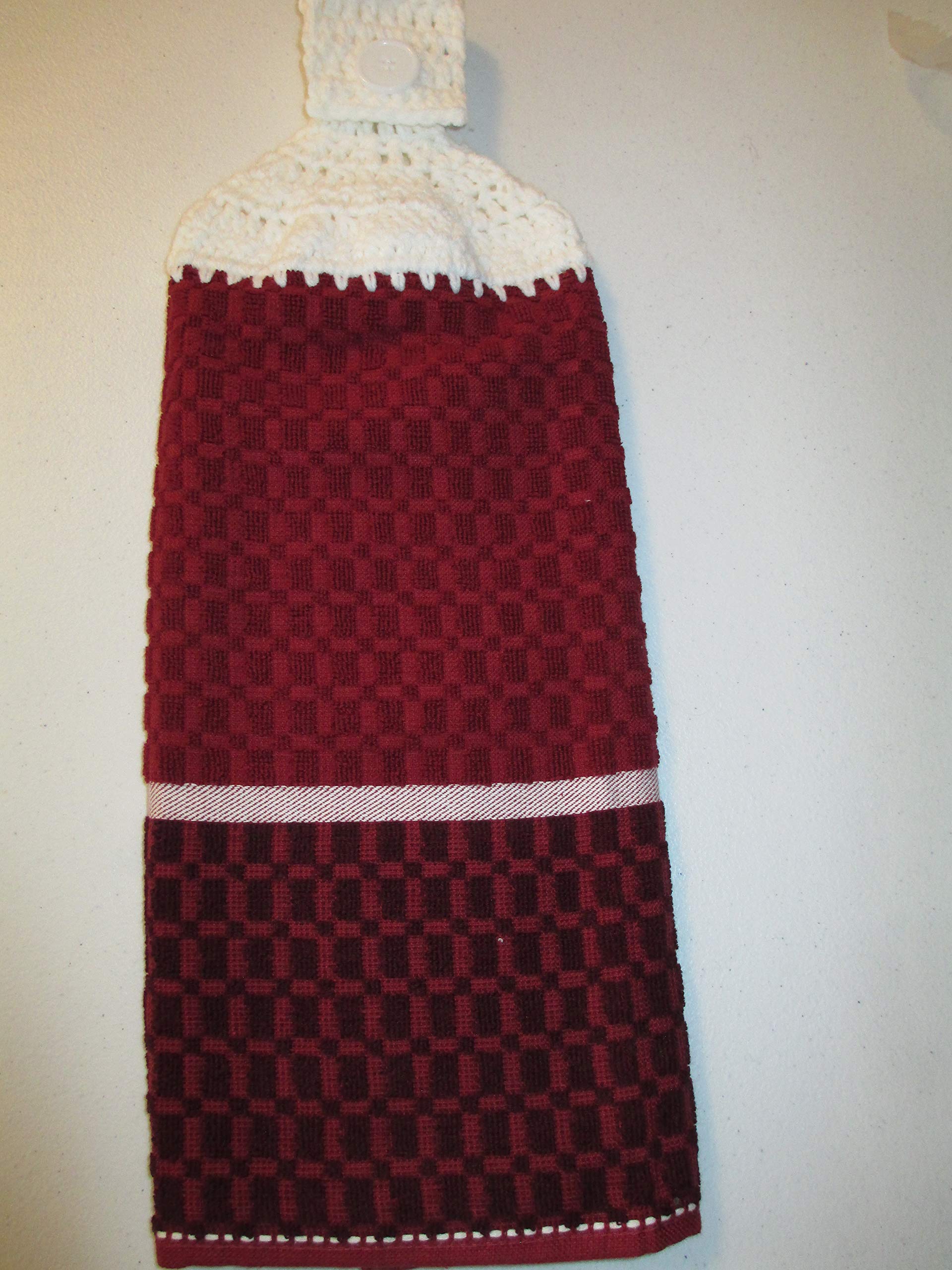 Crocheted FULL Towel Shades of Red Kitchen Towel with White Yarn