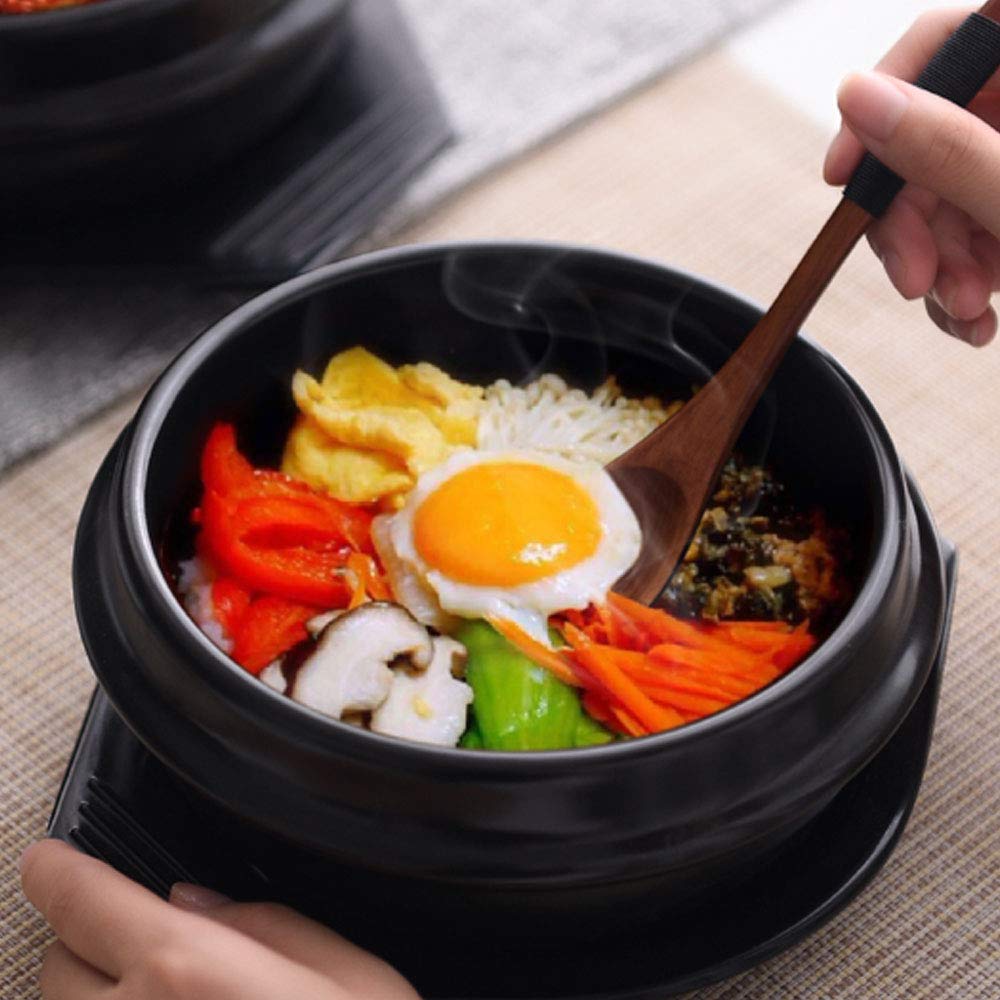 Korean Cooking Korean Stone Bowl By Whitenesser, Stone Pot Sizzling Hot Pot for Bibimbap and Soup (Small, No Lid) - Premium Ceramic with Melamine Tray (28 Oz)