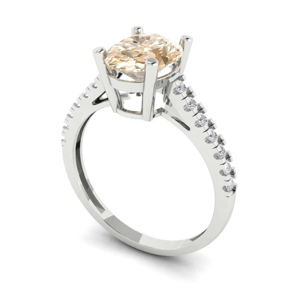 Clara Pucci 2.81 ct Oval Cut Solitaire W/Accent Natural Brown Morganite Art Deco Bridal Wedding Statement ring 18K White Gold Size 6.5