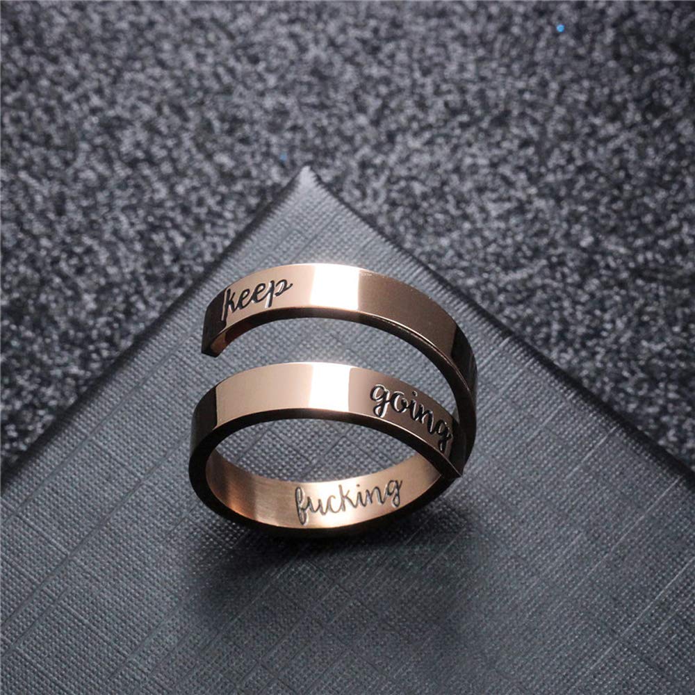 BRBAM Best Sister Gift- Inspirational Engraved Bar Necklace and Bracelet Jewelry for Her (Ring-Keep Fucking Going-RG)