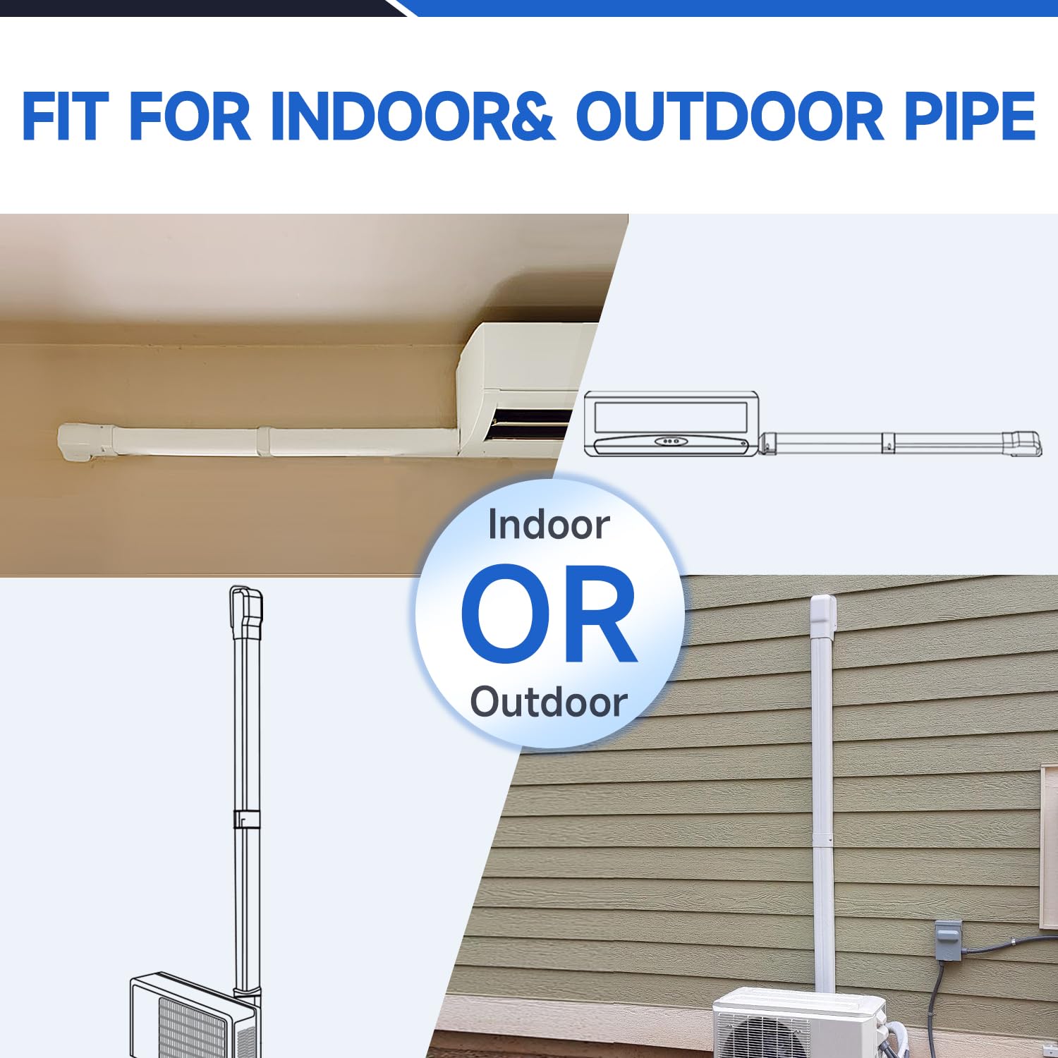 Cestluck 3'' 7.5 Ft Mini Split Line Set Cover, PVC & PP Line Cover Set Universal for Mini Split AC & Central AC