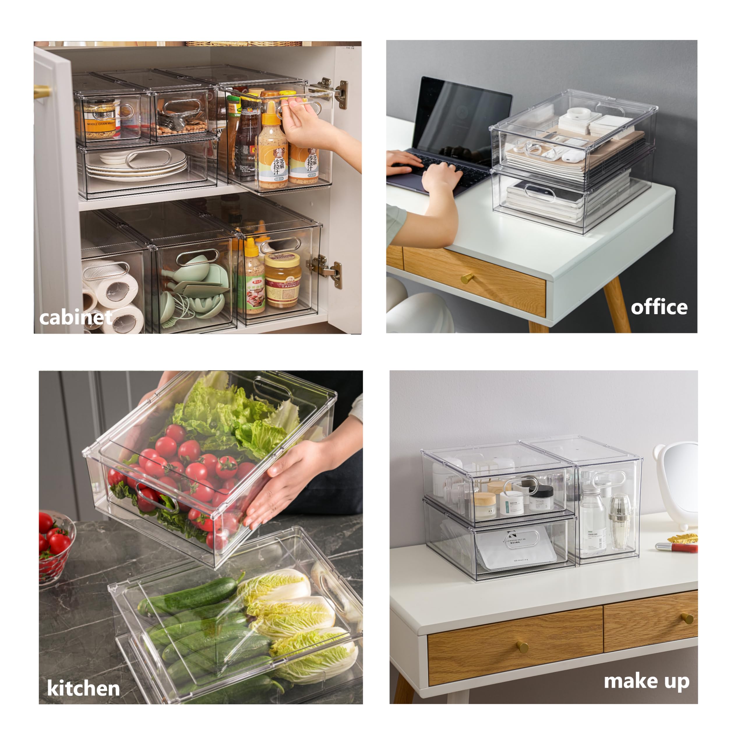 YouLike 2pack Clear Pull-Out Bin Stackable Refrigerator Organizer Drawer Plastic Cabinets Pantry Storage Containers for Bedrooms Home Office Closet & Shoe Organization(13.5”x8.5”x4.5”)