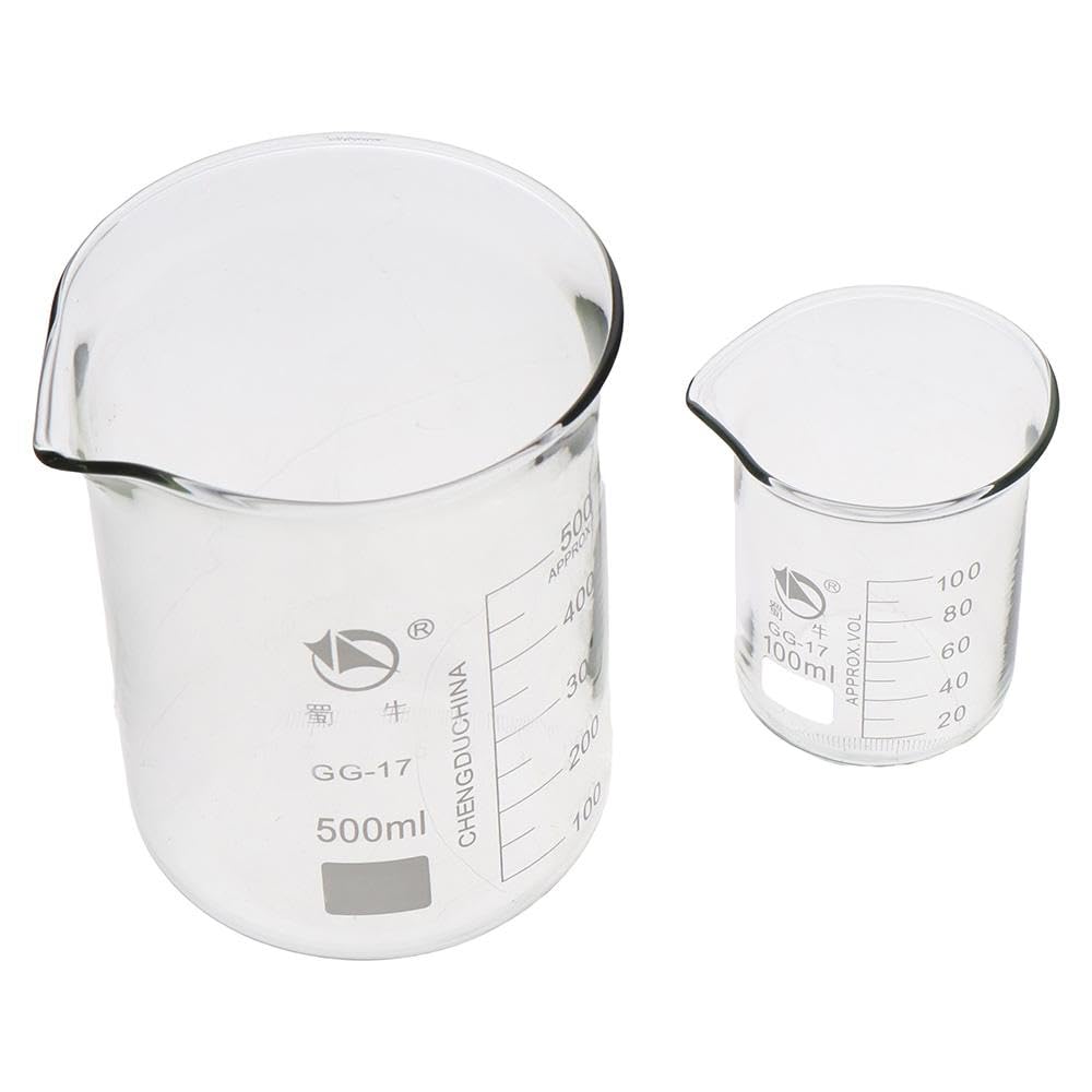 FEIYING 2pcs 100ml 500ml Lab Beaker, Low Form Glass Beaker Chemistry Lab Borosilicate Beaker Chemical Laboratory Equipment Scaled Measuring Cup