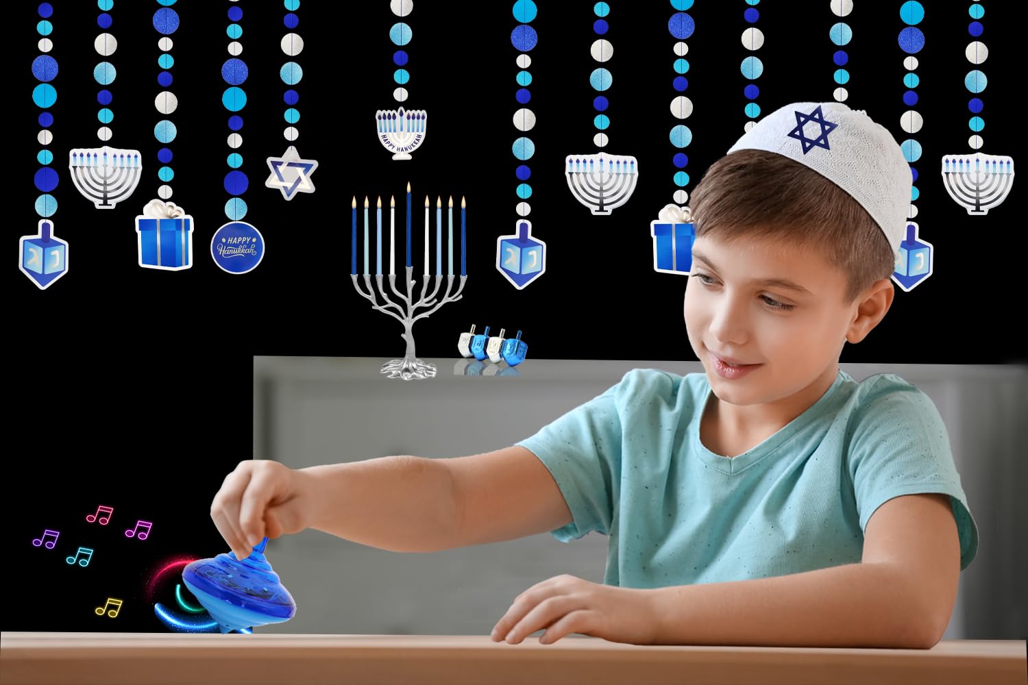 The Dreidel Company Hanukkah Musical Light-Up Dreidel Spinning Tops Set, Plays 2 Classic Hanukkah Songs, Assorted Colors (2-Pack)