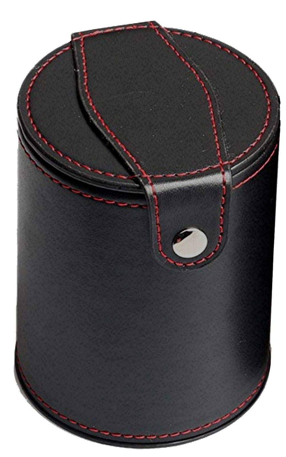 Set of Dice Cup with Storage Compartment Black PU Leather Red Felt Lined + (5) 16mm Tranparent Dice (Gift Boxed) (Smoke/Red)
