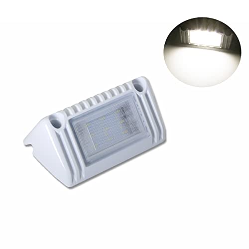 Raycharm 5" RV & Boat Exterior LED Work Light Fixture, 40° Down Angle Flood Beam, 4000K Natural-White Super Bright, 12V/24V DC, High Lumen Output Low Current Draw, Waterproof White Finish, 1-Pack