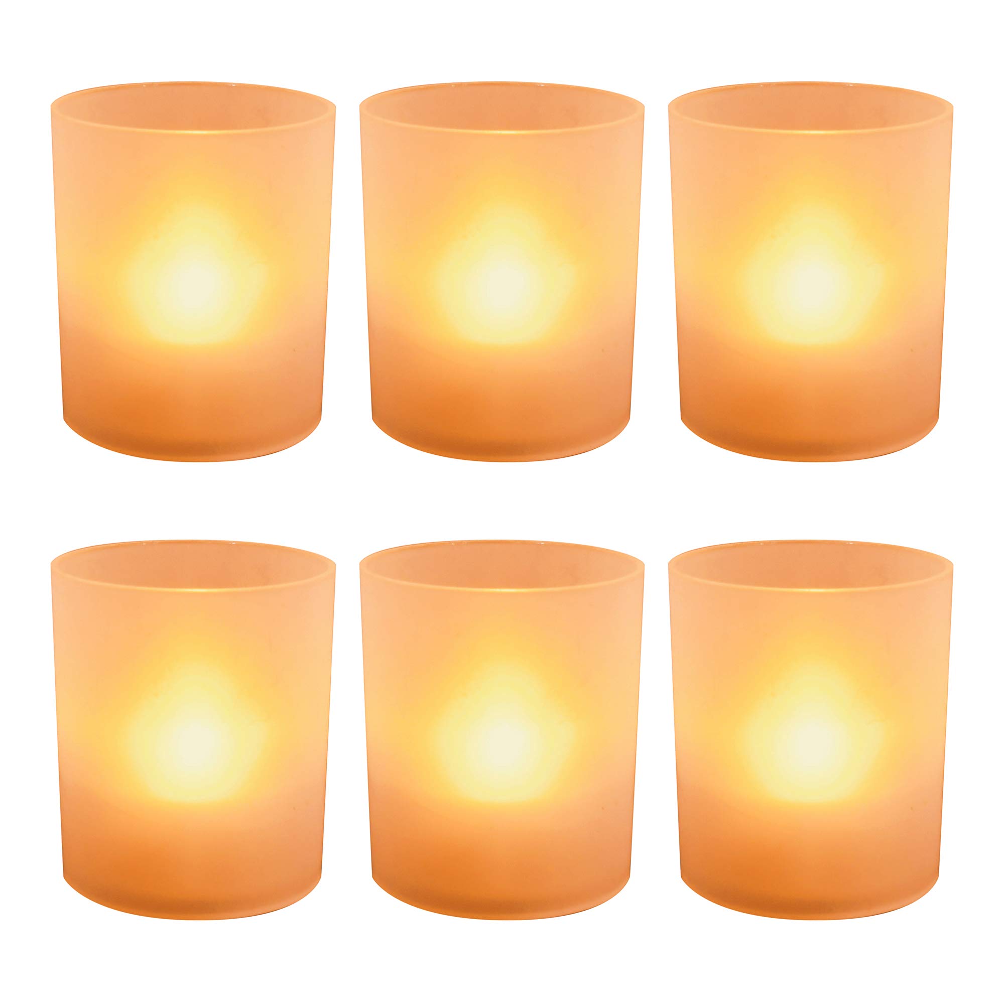 LumaBase Battery Operated LED Lights in Frosted Votive Holders - Orange, Set of 6, 82406