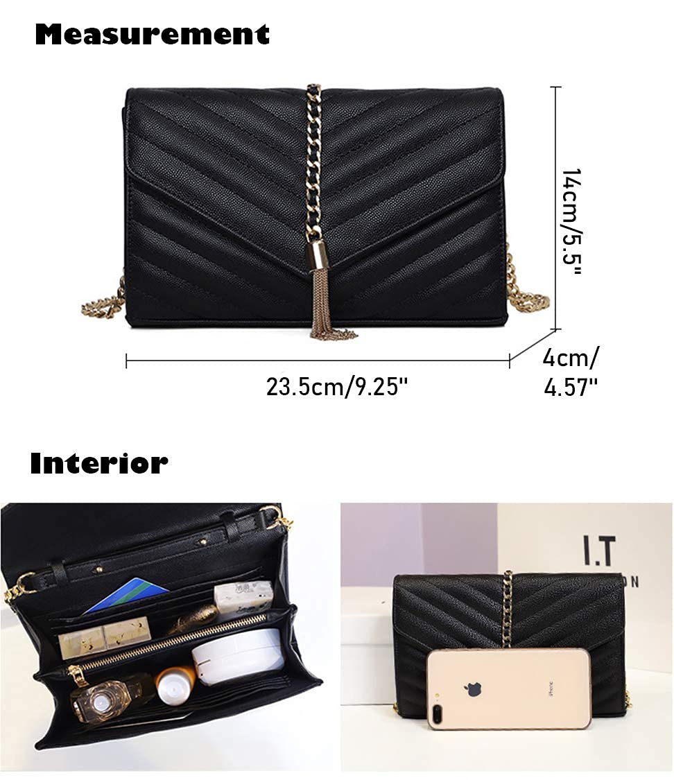 YXBQueen Black Quilted Purse Shoulder Bag Vegan Leather Handbags Clutch Purses for Women (Black)