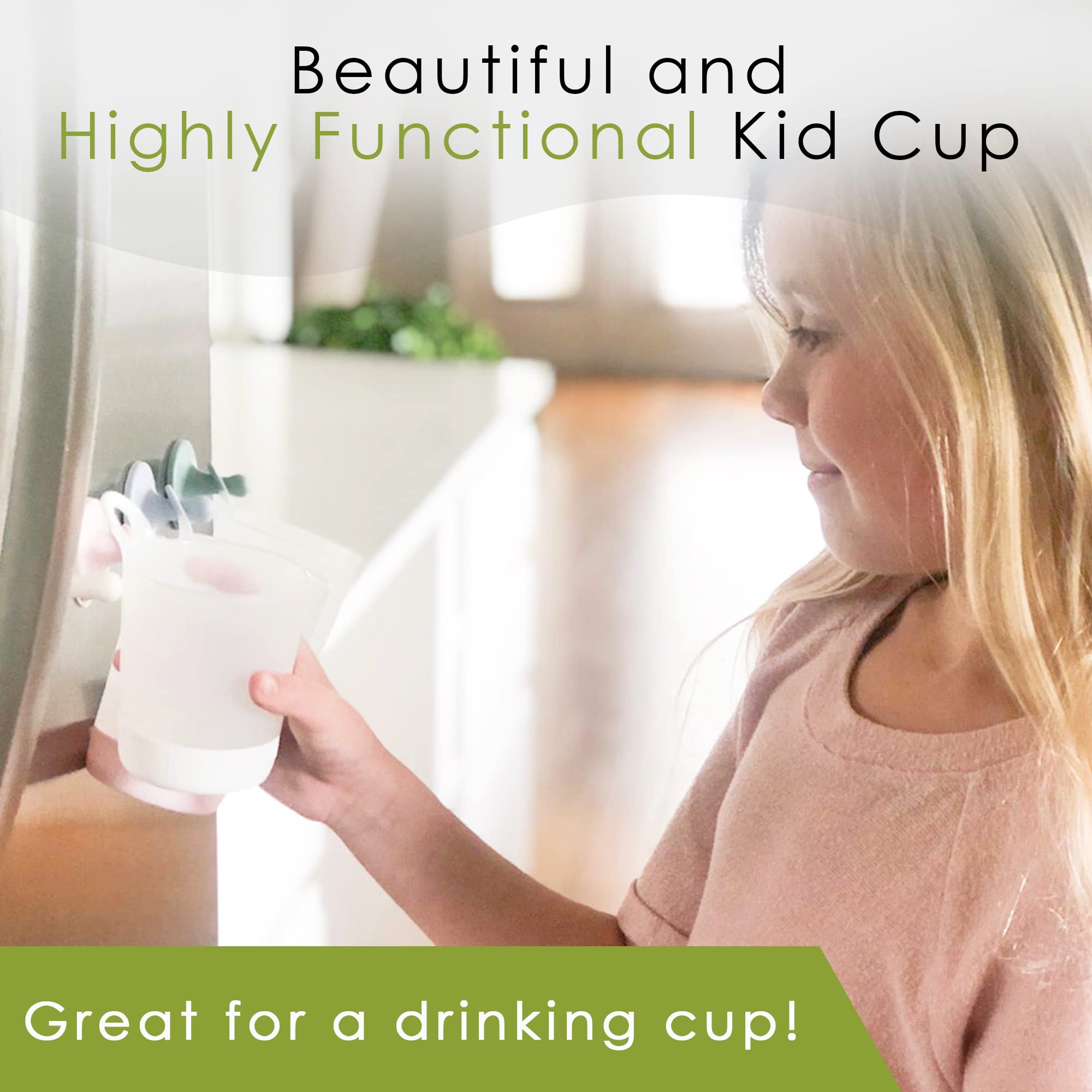 Puj Phillip Cups for Kids - Hangable Training Cups - Rinse-and-Play Reusable Plastic Cups with Grippy Hooks - Dishwasher Safe - Set of 2 (Blush and Marshmallow)