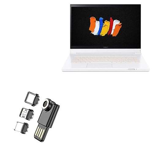 BoxWave Cable Compatible with Acer ConceptD 7 Ezel CC715-71-7163 (15.6 in) - MagnetoSync Mini Adapter, Magnet Charging Cable USB Type-C Micro USB - Jet Black