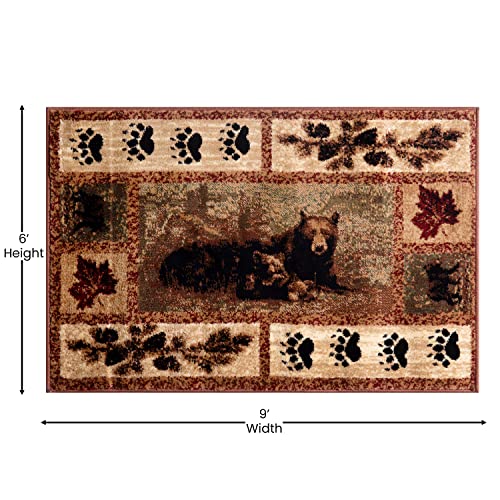 Masada Masada Rugs Kodiak Collection 6'x9' Cabin/Lodge Area Rug with Bear and Cub Scene