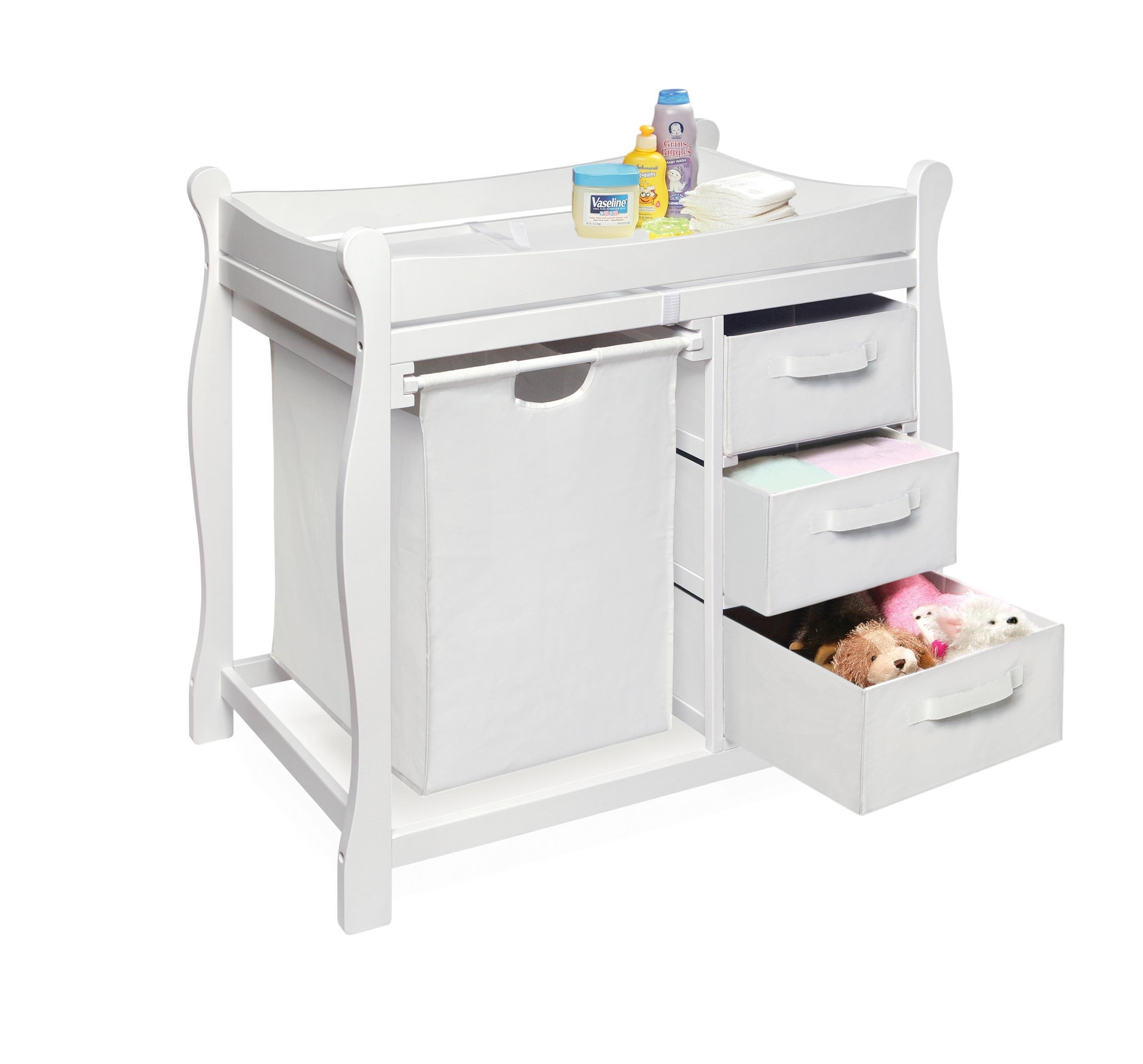 Sleigh Style Baby Changing Table with Laundry Hamper and 3 Storage Baskets
