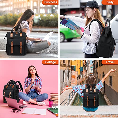 LOVEVOOK Laptop Backpack for Women, Teacher Nurse Bag Work Travel Computer Backpacks Purse,Water Resistant Daypack with USB Charging Port, 15.6 inch Black