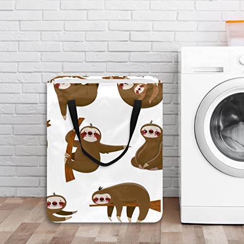 Funny Sloths Print Collapsible Laundry Hamper, 60L Waterproof Laundry Baskets Washing Bin Clothes Toys Storage for Dorm Bathroom Bedroom