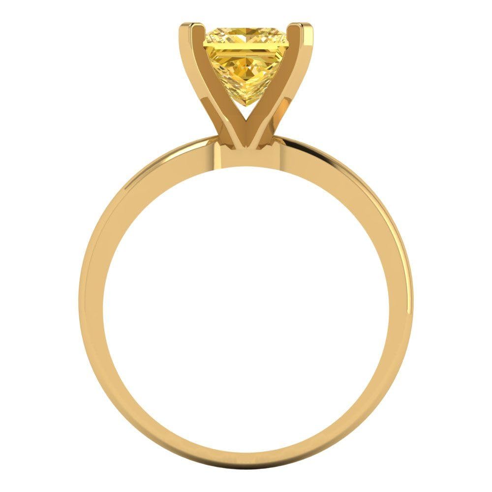Clara Pucci 1.50 ct Princess Cut Solitaire Natural Yellow Citrine Engagement Bridal Promise Anniversary Ring 18K Yellow Gold Size 7.5