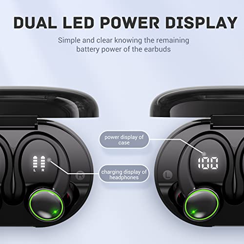 for Google Pixel 4a 5G Wireless Earbuds Bluetooth Headphones 48hrs Play Back Sport Earphones with LED Display Over-Ear Buds with Earhooks Built-in Mic - Black