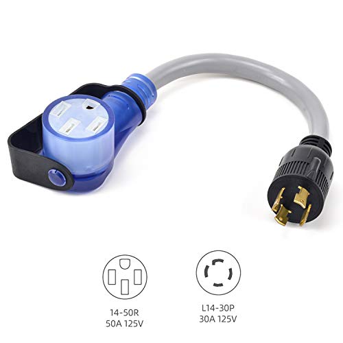 ElecStream Tech RV Generator Adapter Cord,NEMA L14-30P to 14-50R,30A Male Twist Locking to 50A Female with Grip Handle,Gray 18 Inch