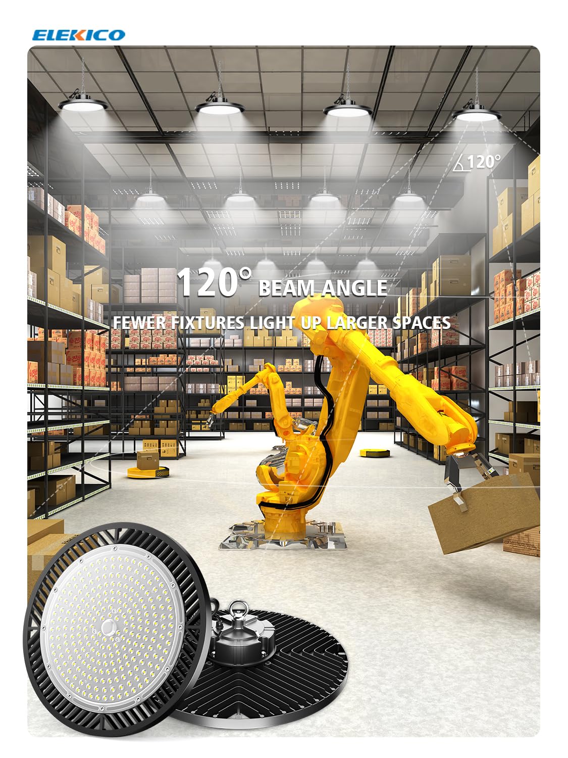 ELEKICO UFO Led High Bay Light, Upgrade Super Bright 350w 52500lm 5000k High Bay Led Shop Lights with Us Plug 5' Cable, Led Shop Lights for Garage Workshop Factory Barn Gym Warehouse 4 Pack