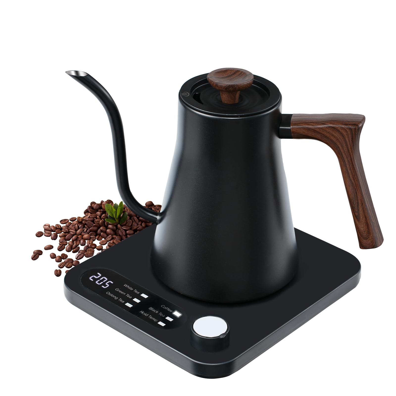 Gooseneck Electric Kettle - 1200W Quick Boil, Temp Control with 5 Presets & ±5ā Adjustment, Accurate Pouring, 24oz Small Pour Over Coffee & Tea Kettle, 2H Auto Keep Warm, Stainless Steel, Black