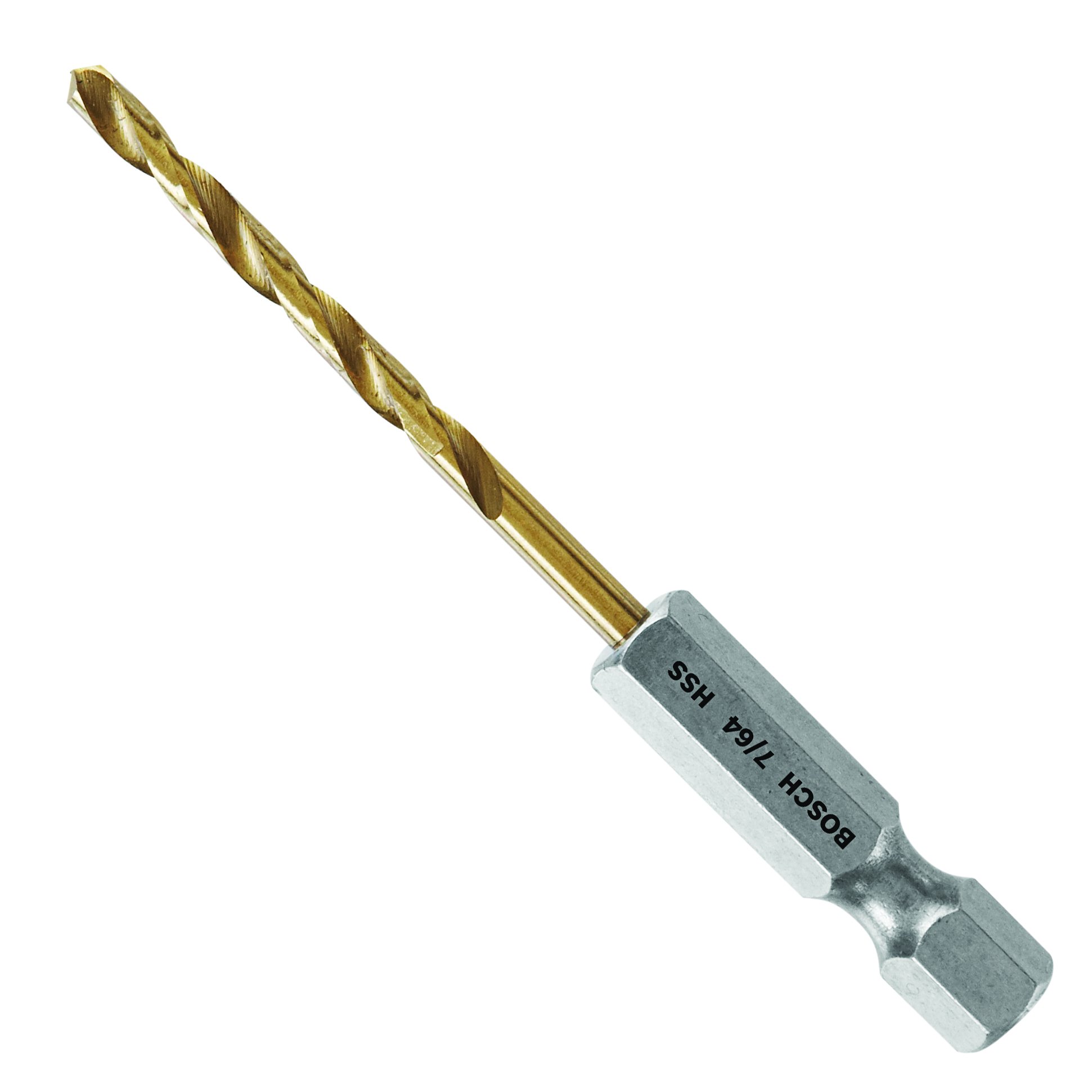 BOSCH TI2134IM 1-Piece 7/64 In. x 2-5/8 In. Titanium Nitride Coated Metal Drill Bit Impact Tough with Impact-Rated Hex Shank Ideal for Heavy-Gauge Carbon Steels, Light Gauge Metal, Hardwood