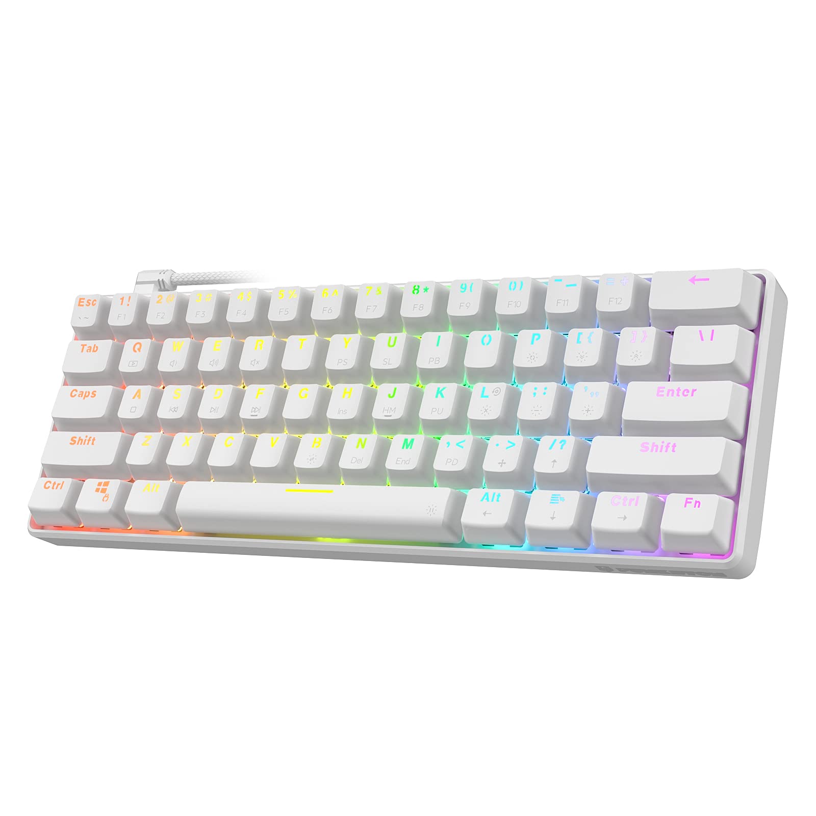 Punkston TH61 60% Mechanical Gaming Keyboard,RGB Backlit Wired Ultra-Compact Mini Mechanical Keyboard Full Keys Programmable White (Optical Black Switch)