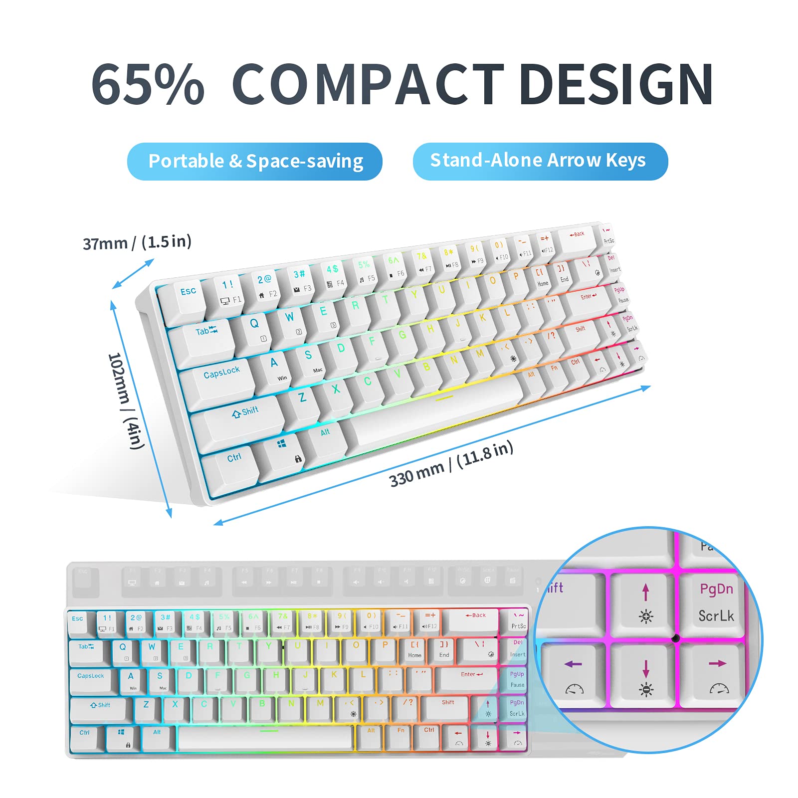 RK ROYAL KLUDGE RK68 (RK855) Bluetooth Wireless/Wired 65% Mechanical Keyboard, 68 Keys RGB Hot Swappable Blue Switch Gaming Keyboard with Software for Win/Mac