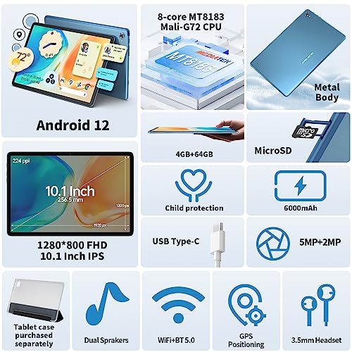 TECLAST 2023 New Android 12 Tablet, P30S Android Tablet 10 inch, 4+64GB, 1TB Expand Tablet PC, 8 Core CPU, 2.4G/5G WiFi Tablet, 10.1 inch IPS HD Display, Bluetooth 5.0, GPS, Dual Camera