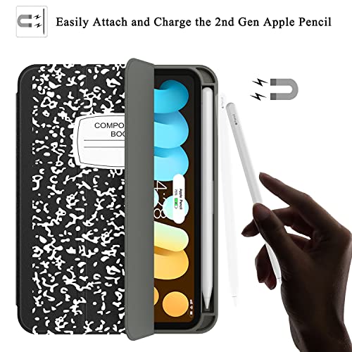 Soke New iPad Mini 6 Case 2021 with Pencil Holder - [Full Body Protection + 2nd Gen Apple Pencil Charging + Auto Wake/Sleep], Soft TPU Back Cover for 2021 iPad Mini 6th Generation 8.3 inch(BookBlack)