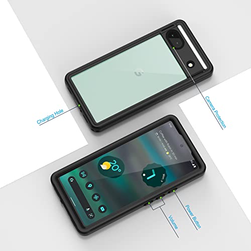 Lanhiem Pixel 6a Case, IP68 Waterproof Dustproof Shockproof Case with Built-in Screen Protector, Full Body Rugged Protective Cover for Google Pixel 6a 5G, Black/Clear