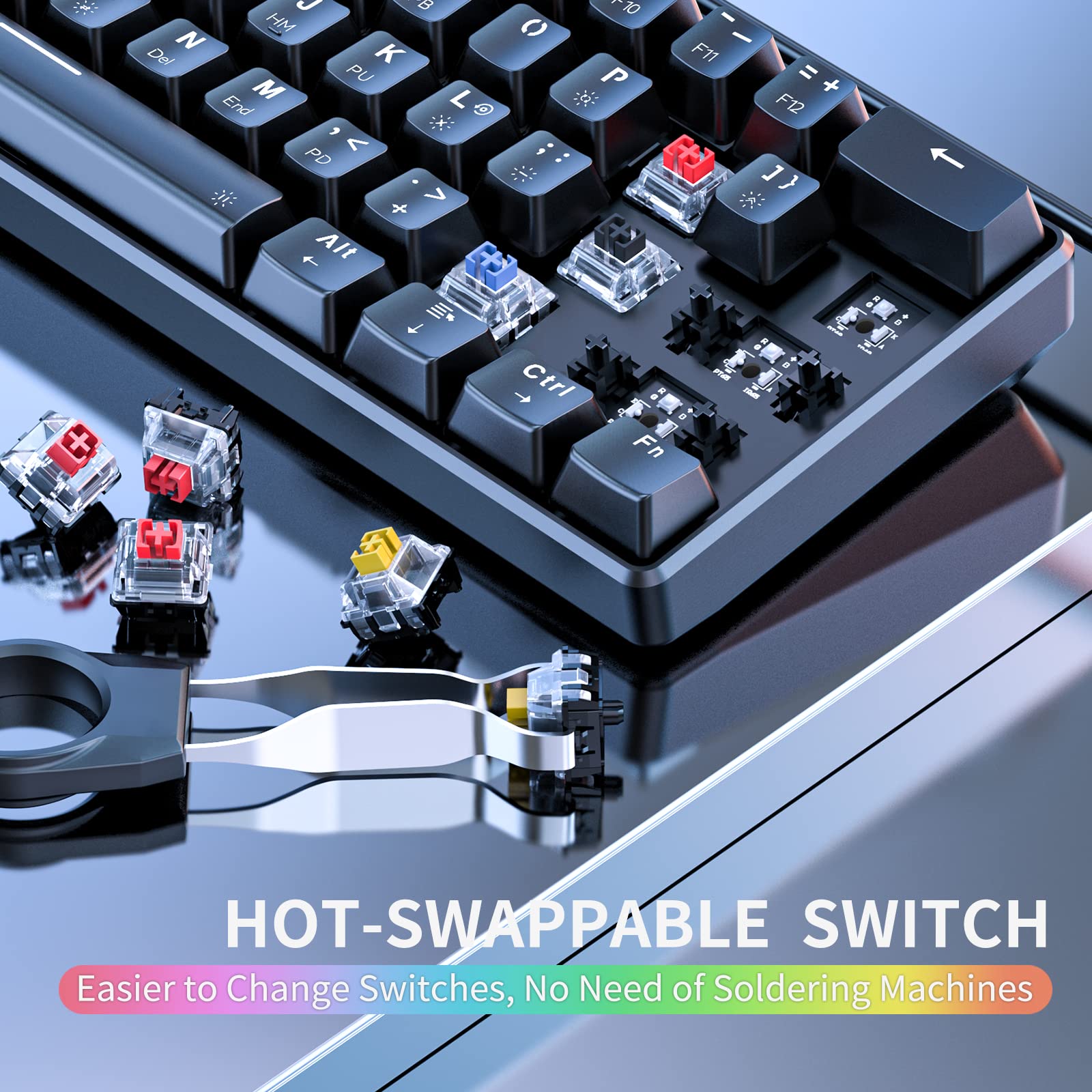 Punkston TH61 60% Mechanical Gaming Keyboard,RGB Backlit Wired Ultra-Compact Mini Mechanical Keyboard Full Keys Programmable Black