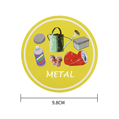 Set 6 Recycle Sticker for Trash Can Bins, Waterproof Anti-UV Strong Adhesive, Signs Decals Paper Glass Plastic Metal Trash Food Waste - Diam. 3.86"