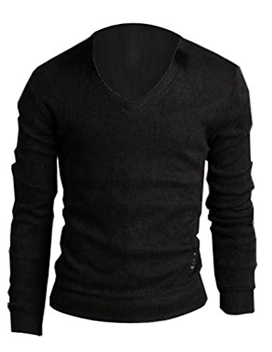 LemonGirl Comfortably Mens Slim Fit Longsleeve Light Weight V-Neck Pullover Sweaters Black