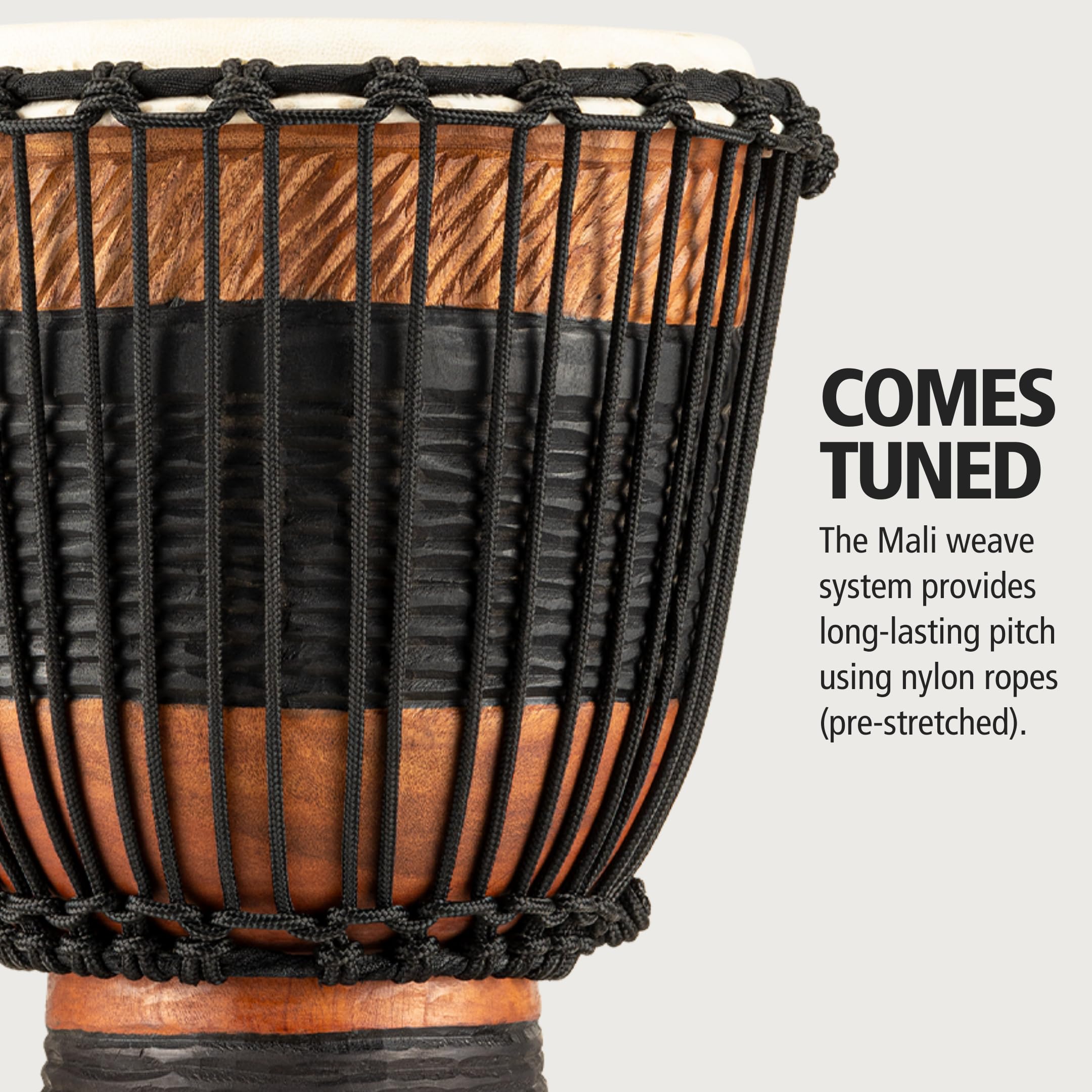 Meinl Percussion Style Djembe Hand Drum Circle Instrument with Bag, Carved Mahogany β NOT Made in China β African Mali Weave Rope Tuning, 2-Year Warranty (ADJ3-M