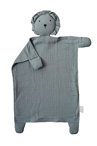 Marlowe & Co Organic Cotton Muslin Lion Lovey Blanket, Organic Cotton Muslin Lion Security Blanket (Sage)