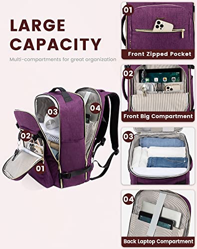 LOVEVOOK Large Travel Laptop Backpack Women, 40L Flight Approved Carry on Backpack Waterproof 17.3inch Luggage Daypack Business Weekender Overnight Backpacks Bag with 3 Packing Cubes, Purple