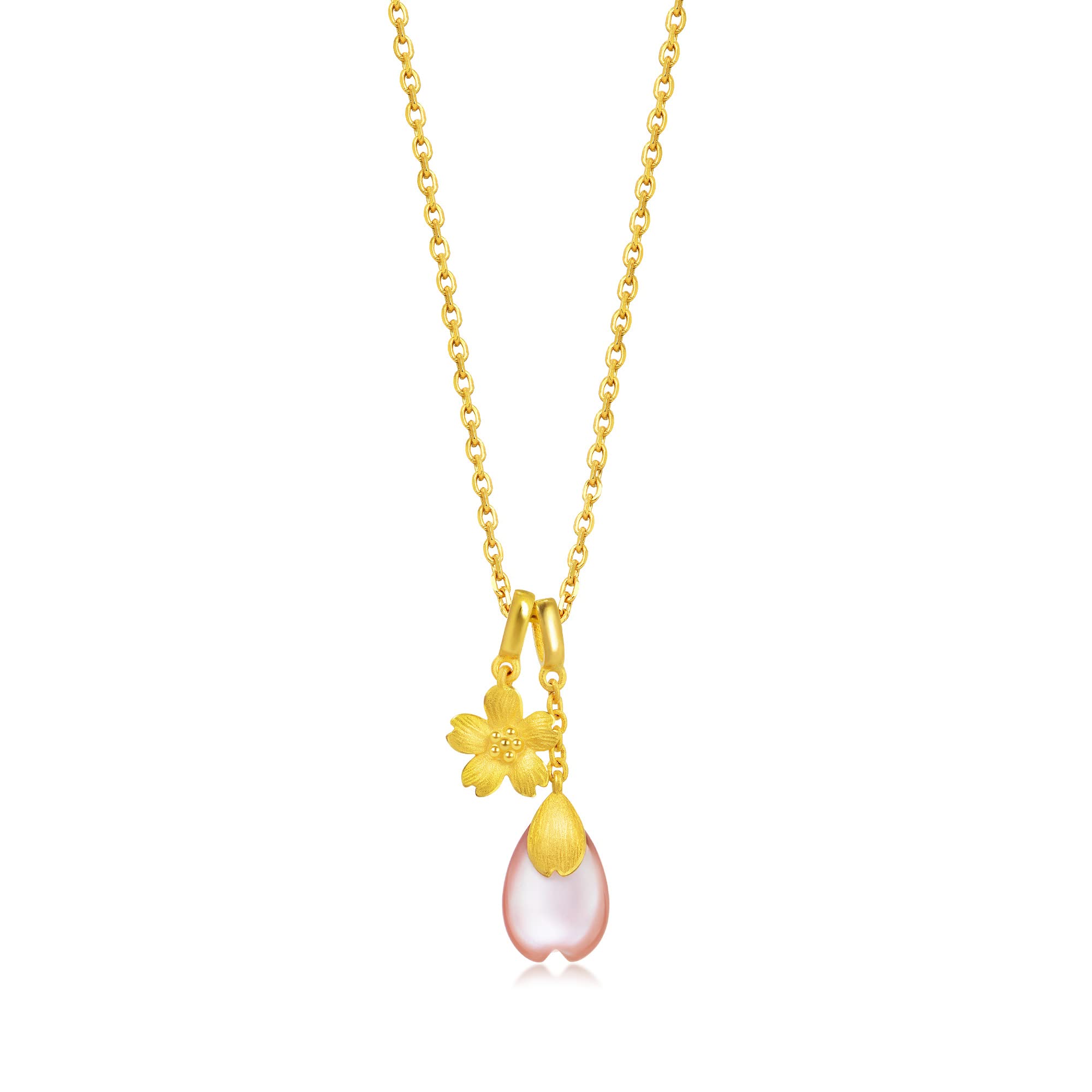 CHOW SANG SANG 999 24K Solid Gold Mother of Pearl Petals Pendant for Women 90321P [Not Include the Neckace]
