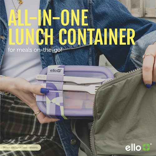 Ello 2-Pack Lunch Stack Plastic Food Storage Container Bento Box with Airtight, Leak-Proof Locking Plastic Lids and Silicone Base, BPA-Free, Freezer, Microwave, and Dishwasher Safe, Blueberry
