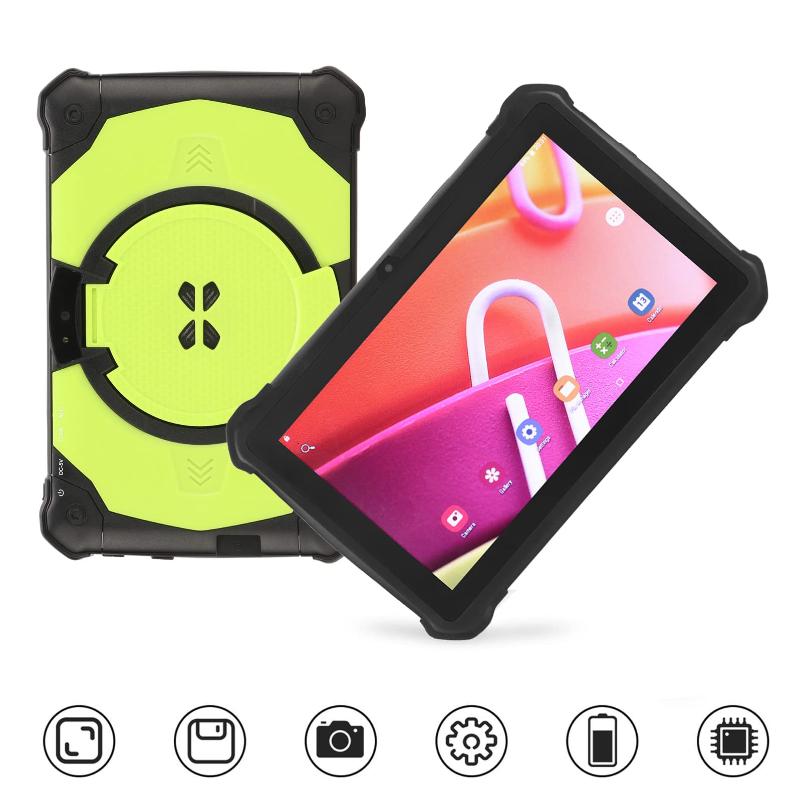 Estink Kids Tablet 7in, 1960x1080 Octa Cores 5000mAh Tablet, Gaming Tablet with 5000mAh Large Capacity, 2.4G 5G RAM 4GB ROM32GB Front 5MP Rear 8MP Portable Tablet for 10 US Plug (Green)