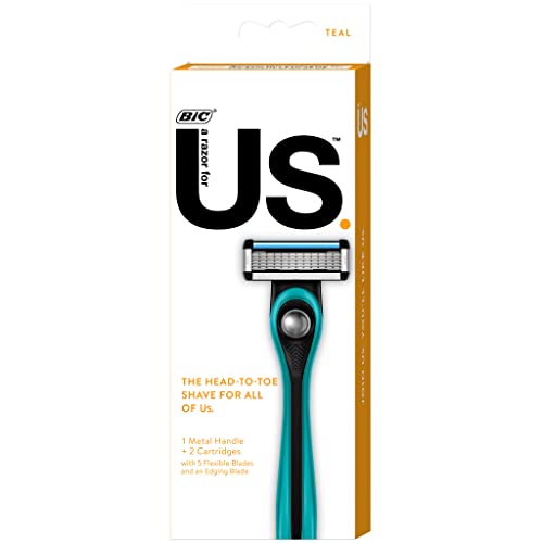 BIC US 5-Blade Unisex Shaving Razor For Men and Women, Lubrication Strip For a Smooth, Close Shave, 2 Cartridges + 1 Handles