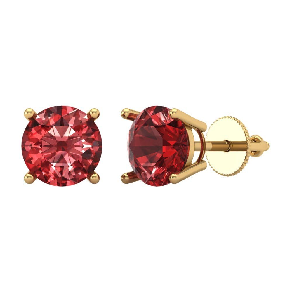 Clara Pucci 4.0 ct Round Cut Solitaire Natural Deep Pomegranate Dark Red Garnet Designer Stud Earrings Solid 14k Yellow Gold Screw Back