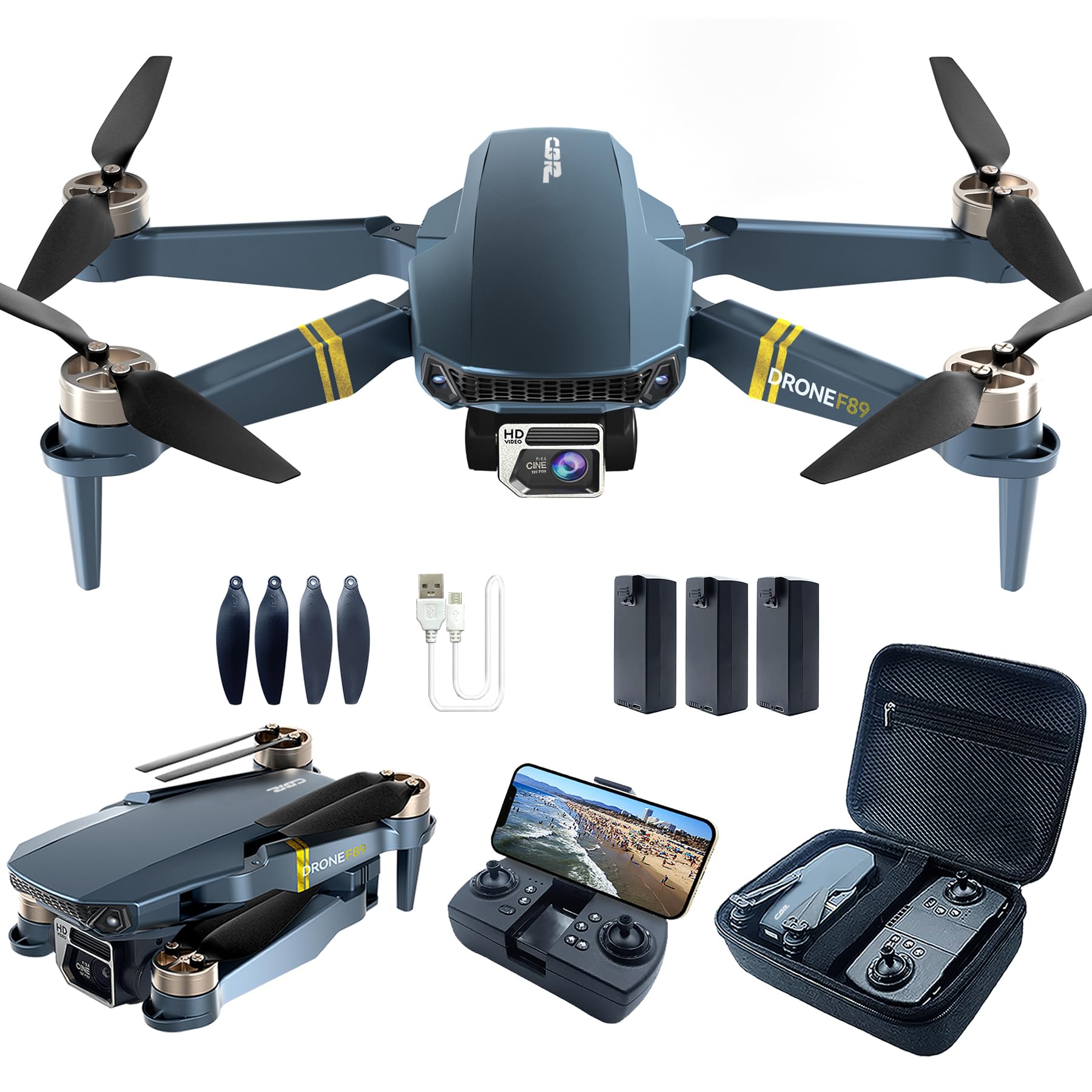 Brushless Super Endurance Foldable Drone with Camera for Beginners–60+ min Flight Time, WiFi FPV Quadcopter with 120°Wide-Angle 2K HD Camera, Brushless Motor, Auto Hover, Follow Me (3 Batteries)