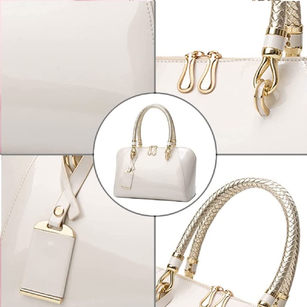 ZiMing Glossy Patent Leather Handbags for Women Top Handle Purse Satchel Bag Stylish Handbag Medium Tote Bags Shoulder Bag Evening Bag-White